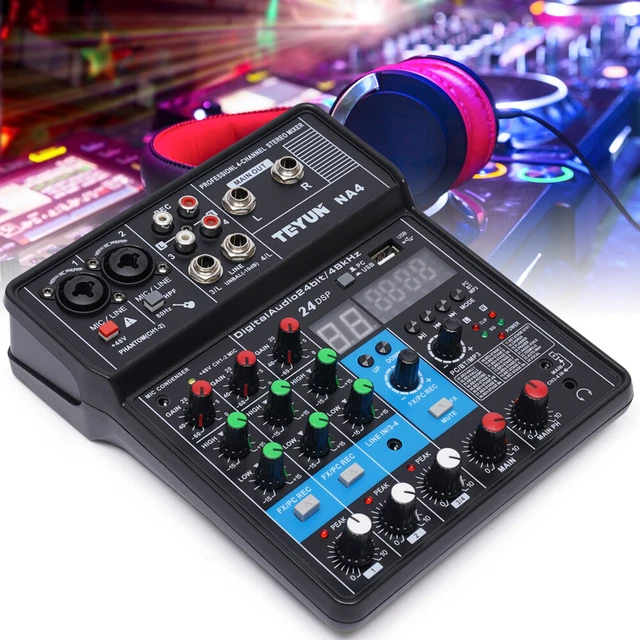 4 CHANNEL MINI Audio Mixer USB Bluetooth Mixing Console Sound Card for ...