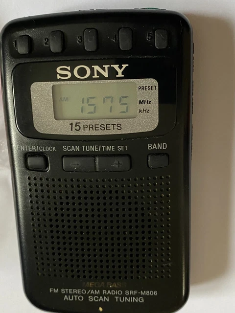 SONY SRF-M806 FM Stereo / AM Auto Scan Tuning 15 Presets Black Pocket ...