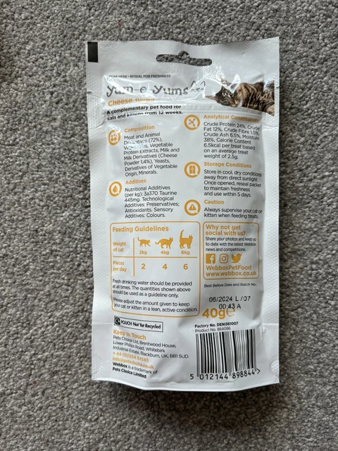 WEBBOX CHEESE YUM-E-YUMS Cat Treats Bundle (best Before 06/2024) £2.99 ...
