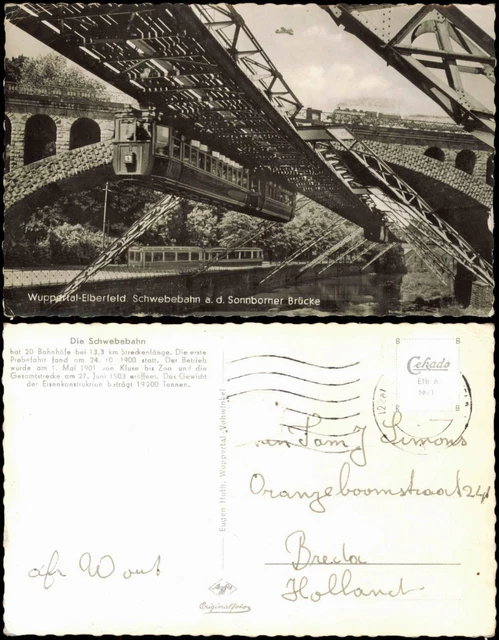 WUPPERTAL SCHWEBEBAHN MIT Tram und Dampflok-Eisenbahn Brücke 1956 EUR 8 ...