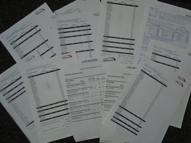 VIRGIN TRAINS DRIVERS Schedules / Handover Slips. Class 390 Pendolino's ...