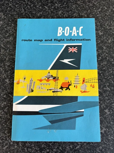 VINTAGE BOAC ROUTE Map & Flight Information Booklet/Brochure 1960s MINT ...