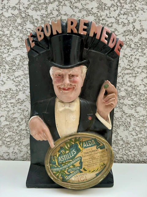 TRÈS GRAND PLÂTRE publicitaire ancien Pastille VALDA le bon remède ...