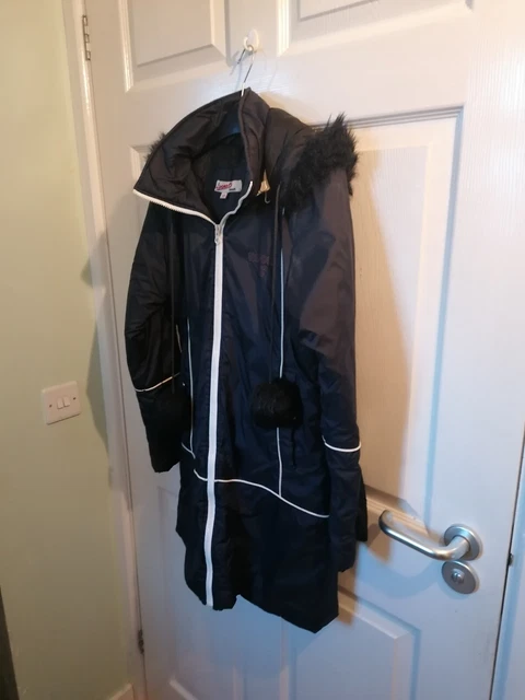 Y2K 90S 00S Original Hooch 5 Coat Jacket Faux Fur Hood Black White ...