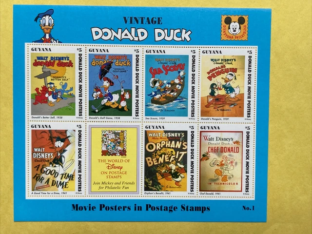 VINTAGE DONALD DUCK: Movie Posters in Postage Stamps 1996 Guyana MNH £5 ...
