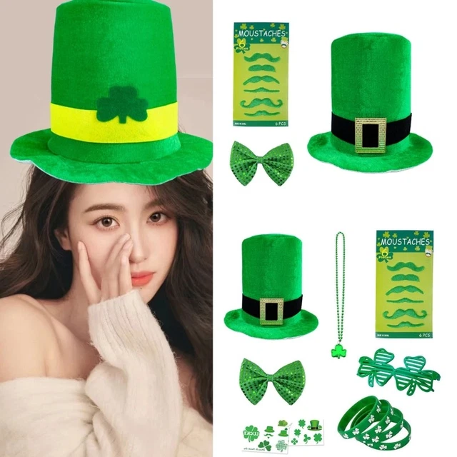 STPATRICK COSTUME SET Shamrock Necklace Hat Irish National Day ...