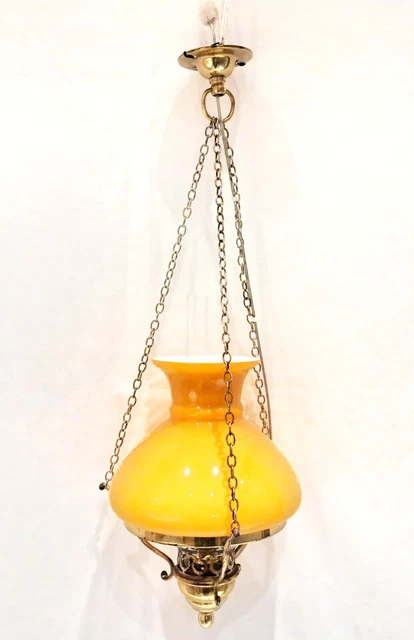 VINTAGE 1960S/70S RETRO Orange Glass Gas Lamp Style Brass Hanging ...