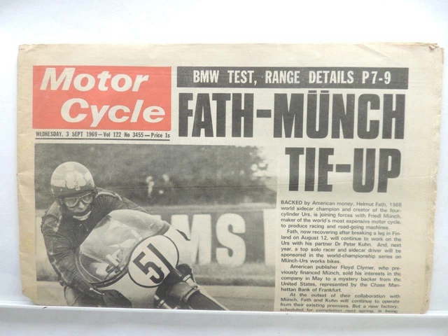 SEPT 3 1969 Motorcycle Newspaper Helmut Fath Norton Triumph BSA AJS ...
