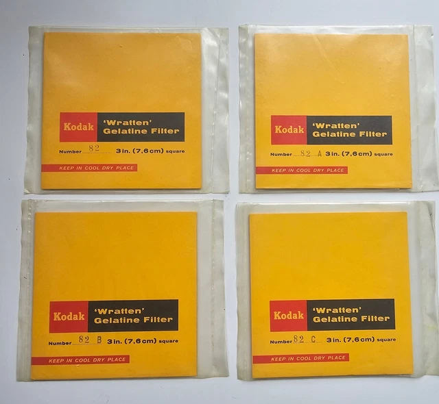 WRATTEN GELATIN CAMERA filters, No 82, 82a, 82b, 82c four filters £11. ...
