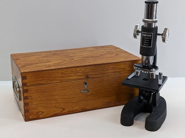 VINTAGE HARPERS 3 Turret Microscope Original Box Japan - Missing Mirror ...