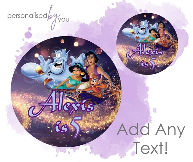 PERSONALISED CUSTOM ROUND Printed Stickers Disney Aladdin Birthday ...