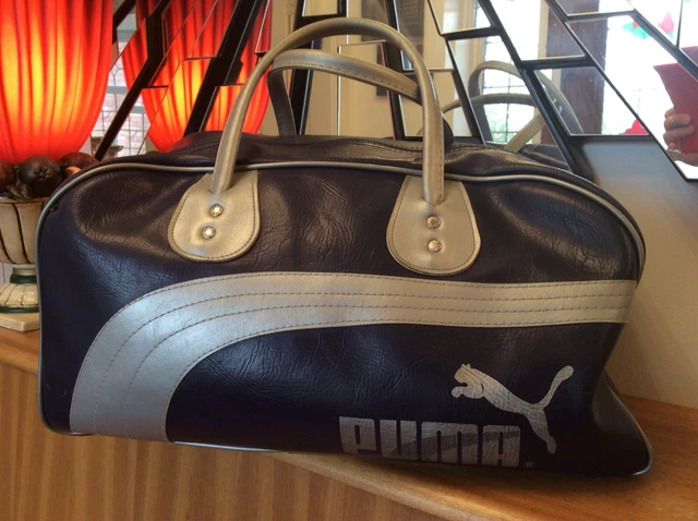 VINTAGE RETRO OLD School 1980s Original Puma Silver Blue Sports Gym Bag ...