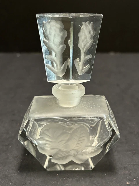 ART DECO INTAGLIO Cut Stopper & Cologne Scent Bottle Leaves Geometric ...