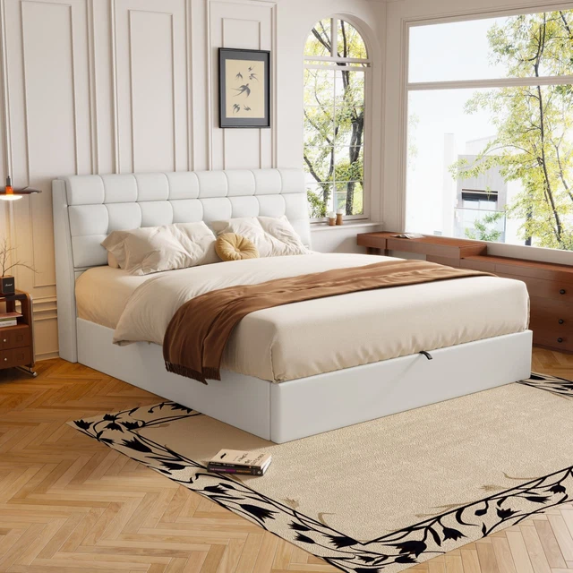 OTTOMAN LIFT UP 5 ft Upholstered King Bed Frame With Storage Headboard ...