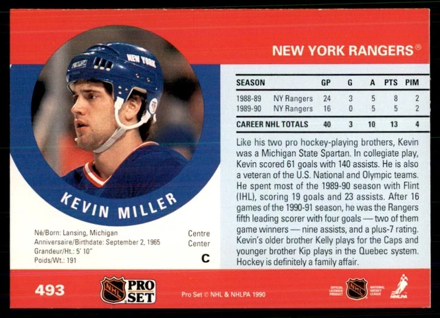 KEVIN MILLER 1990-91 Pro Set #493 New York Rangers $1.00 - PicClick CA