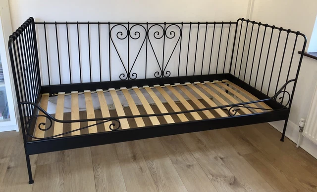IKEA SINGLE DAY Bed Black Metal Bed Frame MELDAL + Ikea Slats EU sized ...