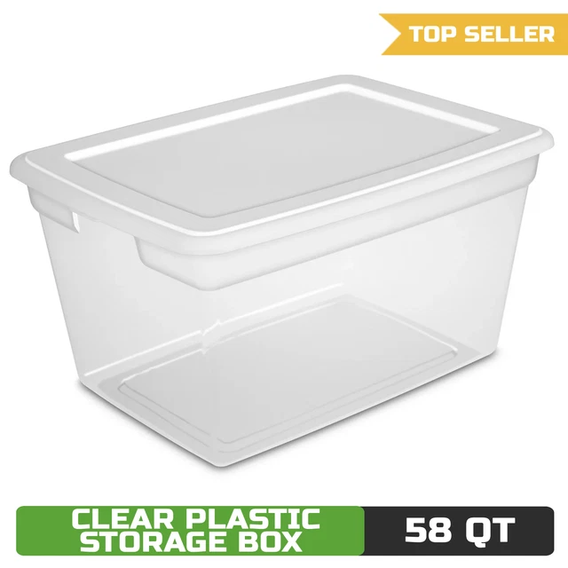 STERILITE 58 QT. Clear Plastic Storage Box with White Lid - Limited ...