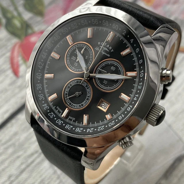 ROTARY WATCH LES Originales Mens Swiss Made Chronograph Black Dial ...