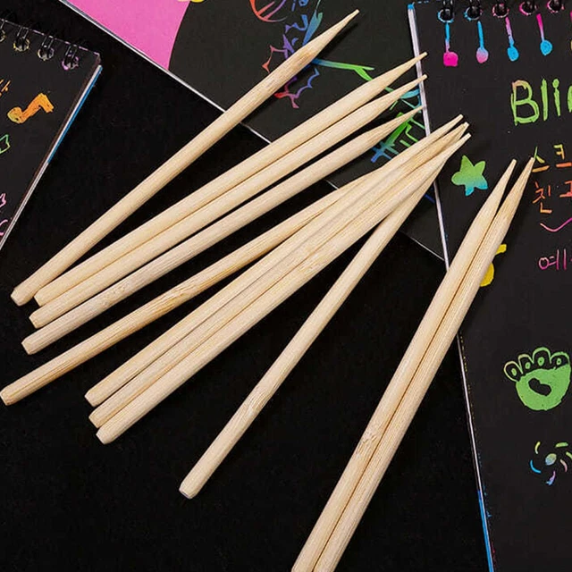 200PCS SCRATCH PAPER Pens Wooden Stylus Sticks Double Head Art Sticks ...