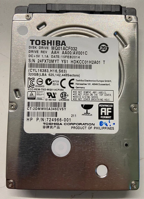 TOSHIBA MQ01ACF032 320GB 724966-001 G003235C Hard Disk Drive 2.5 SATA EUR 25,75 - PicClick FR