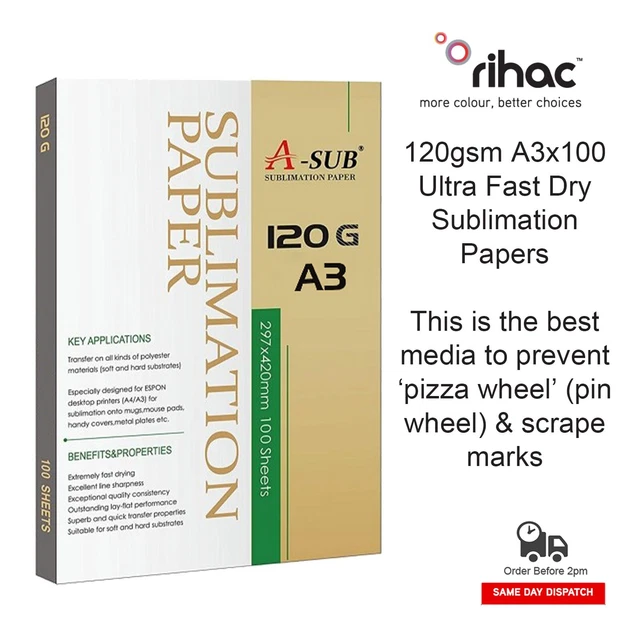 A3 SUBLIMATION PAPER by A-SUB - 120g 100 Sheets for Epson EcoTank ...