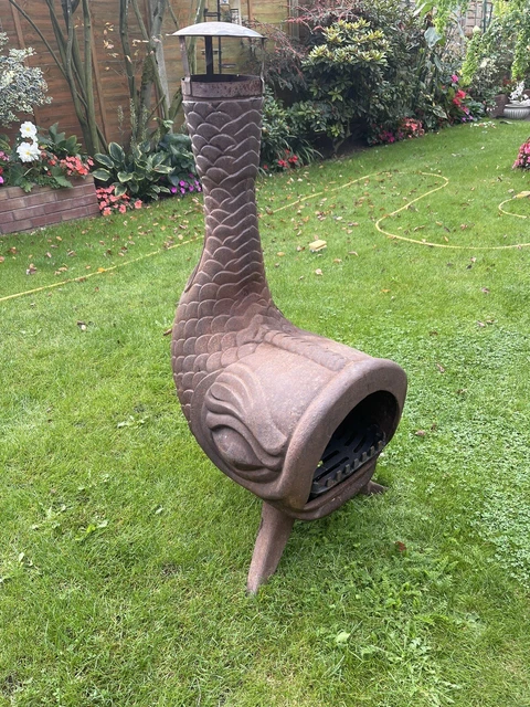 CAST IRON KOI Carp Fish Chiminea Wood Garden Burner £250.00 - PicClick UK
