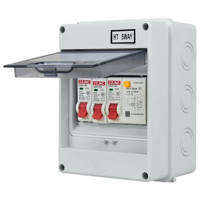 5 WAY GARAGE Shed Camper Van Caravan Consumer Unit Fuse Box with RCD ...