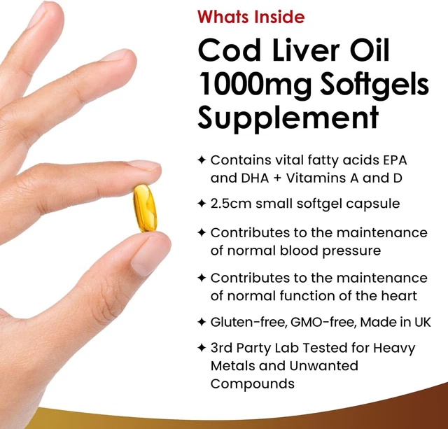 COD LIVER OIL Capsules 1000mg - 180 High Strength Softgels with Omega 3 ...