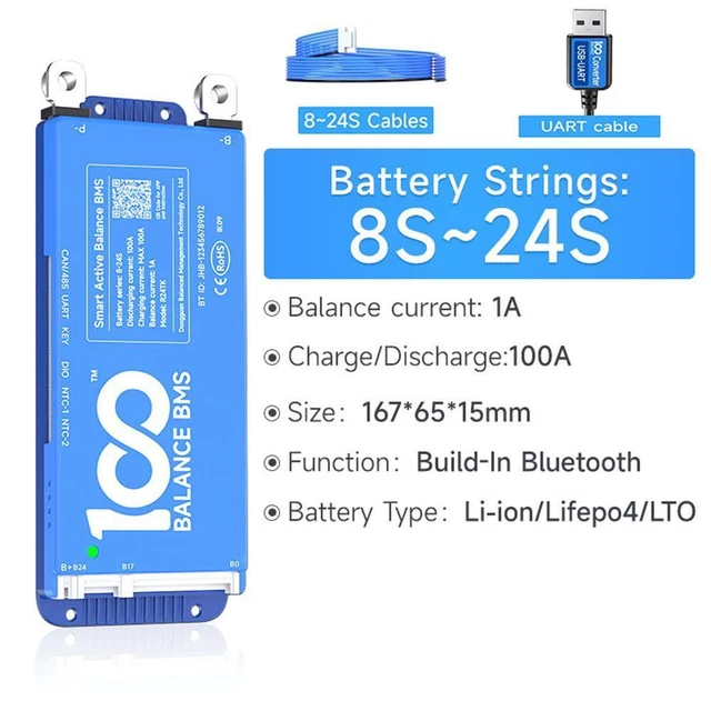 LIFEPO4/ LI-ION/LTO BATTERY 8S-24S 40A-100A Smart BMS Balance w ...