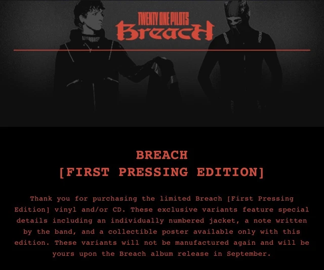TWENTY ONE PILOTS - Breach - 🥇 FPE First Pressing Edition - Yellow ...