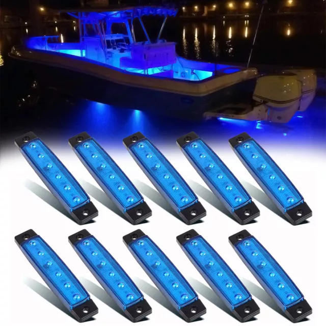 10 Pcs Marine Boat Led Deck Courtesy Lights Waterproof Blue Stern