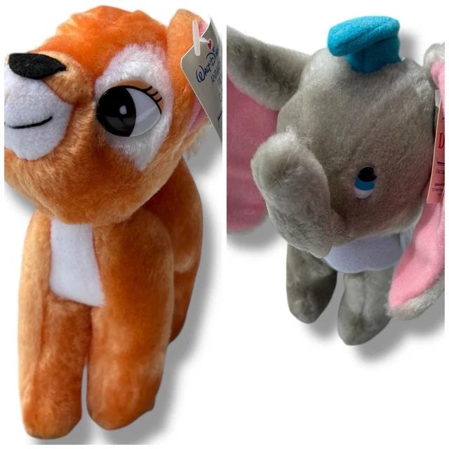 WALT DISNEY ANIMATED Film Classic Bambi & Dumbo Stuffed Animal Plush ...
