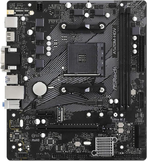 ASROCK A520M-HDV, AMD A520, AM4, Micro ATX, 2 DDR4, VGA, DVI, HDMI, M.2 ...