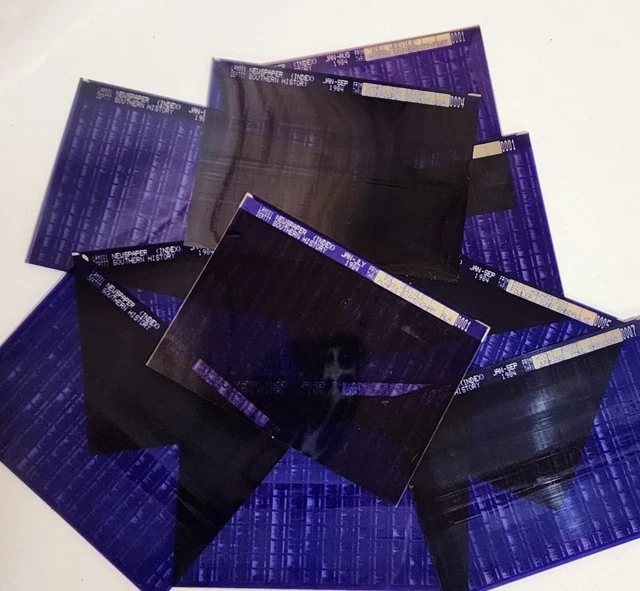 10 VINTAGE MICROFICHE film sheets library reference blue 1980s ...