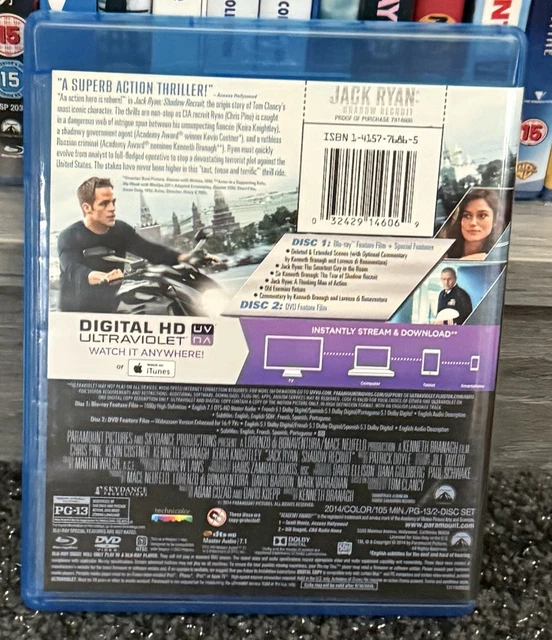 JACK RYAN: SHADOW Recruit - Blu-ray, case is scratched at the top. £3. ...