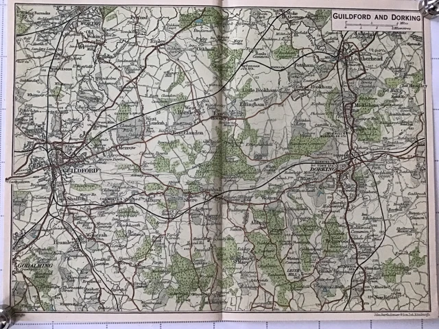 GUILDFORD AND DORKING 1939 Antique County Map, England, Bartholomew ...
