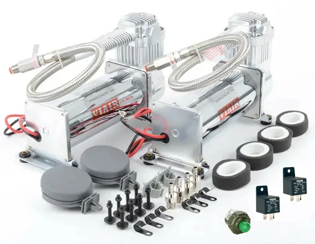 VIAIR DUAL CHROME 444C 200 PSI Max Air Compressor Kit With Relays and ...