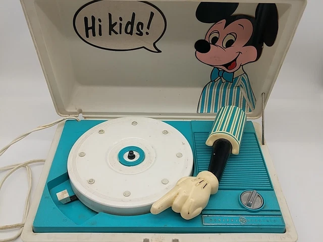 GENERAL ELECTRIC MICKEY Mouse Suitcase Record Player Turntable Hi Kids ...