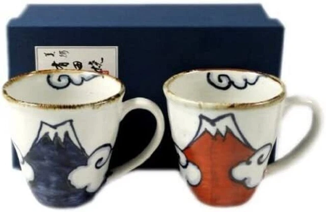JAPANESE HASAMI YAKI PORCELAIN Shohei Arita Kiln Ao Fuji / Red Fuji Pair Mug Cup £64.70 ...