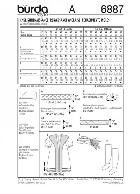 BURDA 6887 MEN'S RENAISSANCE COAT Sewing Pattern Sizes 36 - 50 HENRY ...