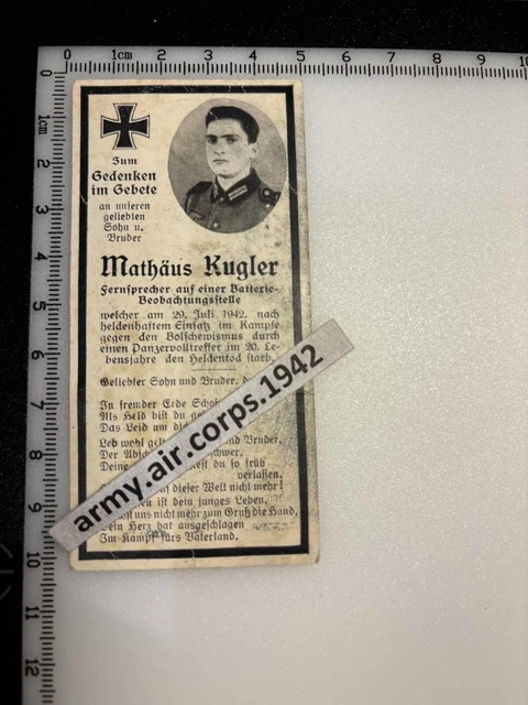 WW2 ORIGINAL GERMAN Heer Sterbebild Death Card MATHAUS KUGLER Russland ...