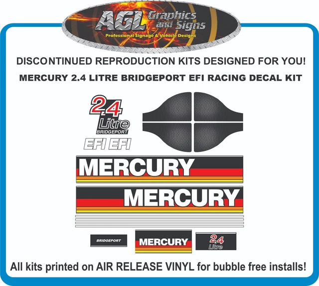 MERCURY 2.4 LITRE Bridgeport EFI Racing Reproduction Decal Kit $79.99 ...