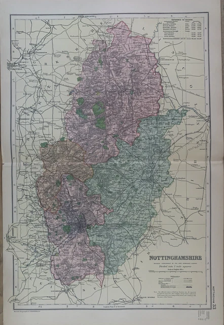 1895 NOTTINGHAMSHIRE ORIGINAL Antique County Map by G.W. Bacon £19.99 ...