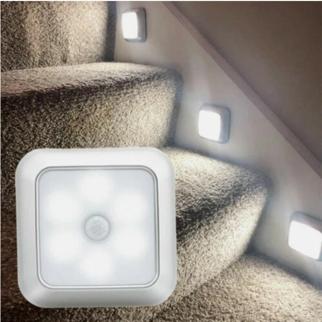 6 LED MOTION Sensor Lights PIR Wireless Night Light Battery Cabinet ...