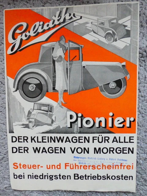 SELTENER ALTER ORIGINAL Goliath Pionier Prospekt Vorkrieg1931 EUR 399 ...