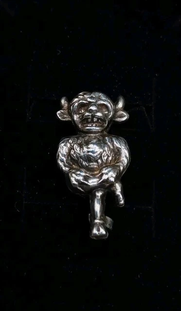 BROCHE ARGENT MASSIF Ancien 'Lincoln Imp' Gothique Diable Anglais ...