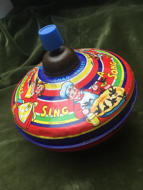 VINTAGE TIN PLATE Chad Valley Spinning Top Toy, Traditional Christmas ...