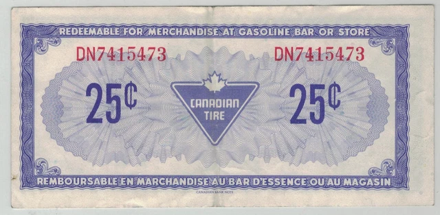 CANADIAN TIRE PAPER Money- CTC S4-D-DN 25 Cent Note *163 $9.99 ...