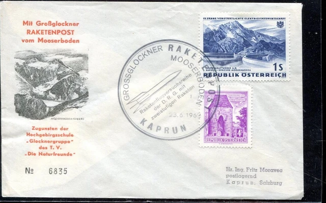 AUSTRIA, ROCKET MAIL receipts, Grossglockner with additional postage £3 ...