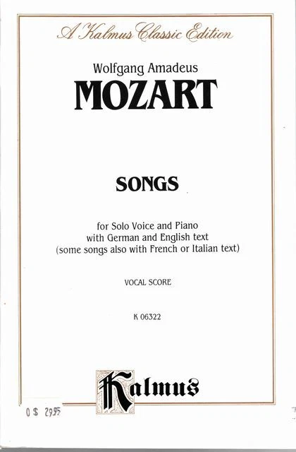 WOLFGANG AMADEUS MOZART Wolfgang Amadeus Mozart: Songs for Solo Voice and Piano $30.50 - PicClick AU